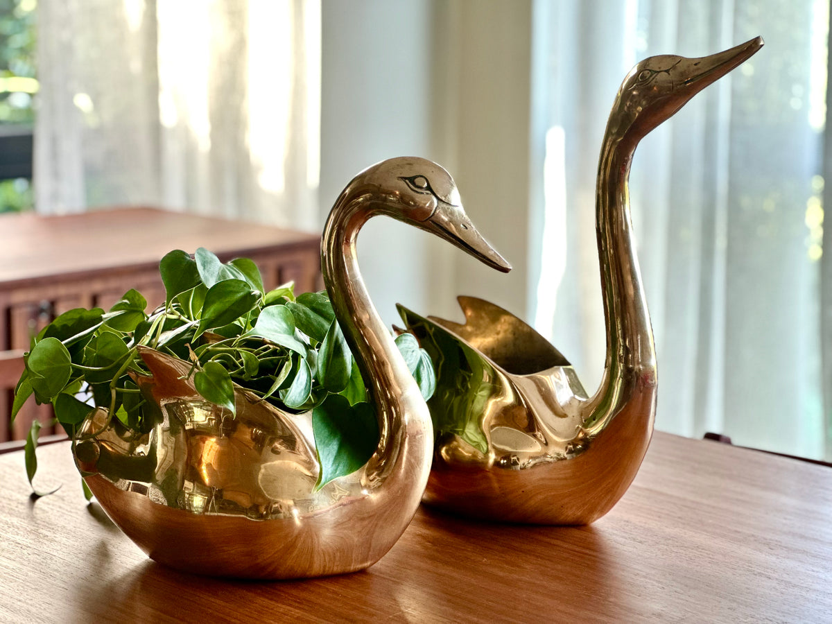 A Pair Of Large Brass, Swan Planters – RE-TREND